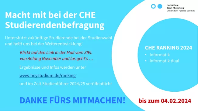 CHE Ranking survey 2024 - your opinion counts! | Hochschule Bonn-Rhein ...